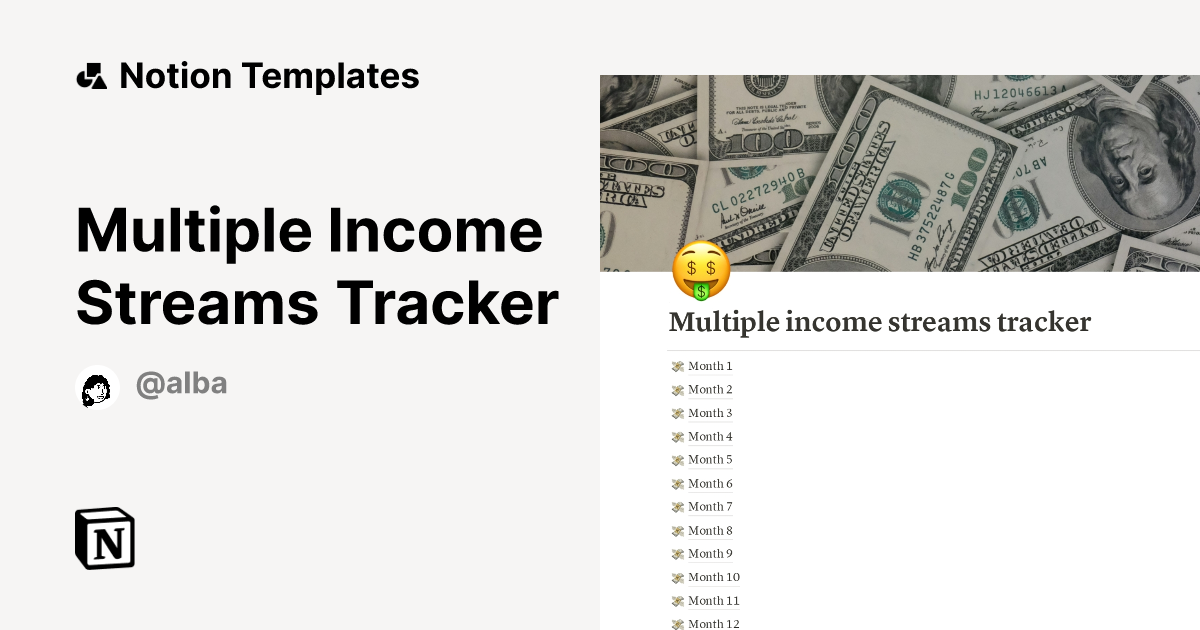 Multiple Income Streams Tracker Template by Alba Negrín | Notion Marketplace