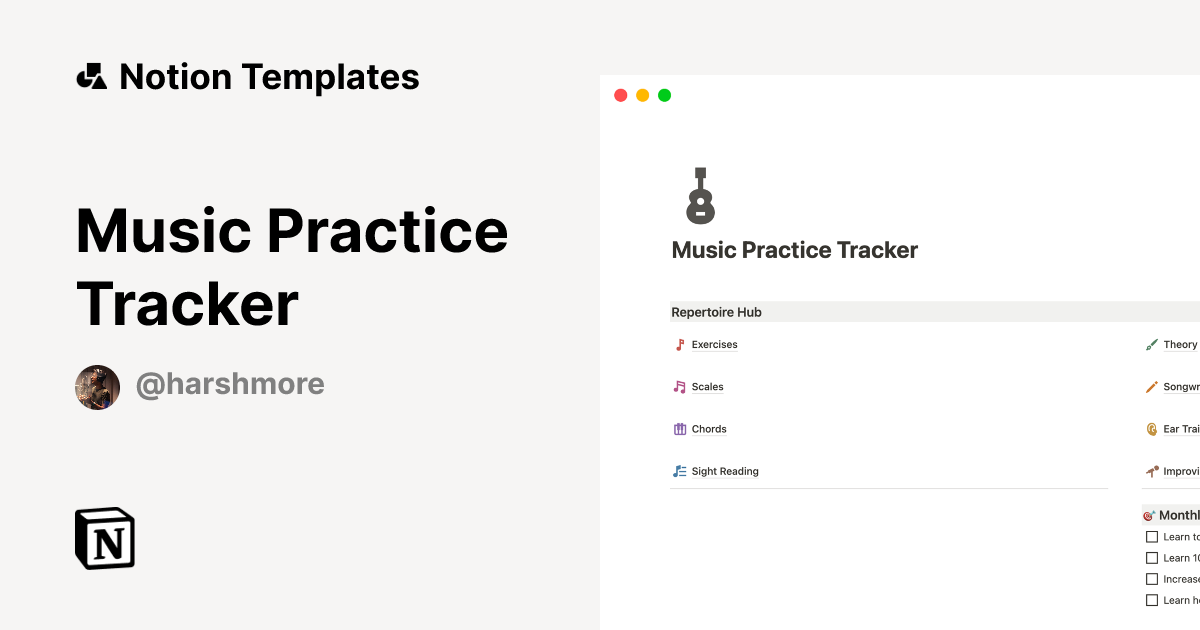 Music Practice Tracker Template by Harsh More | Notion Marketplace
