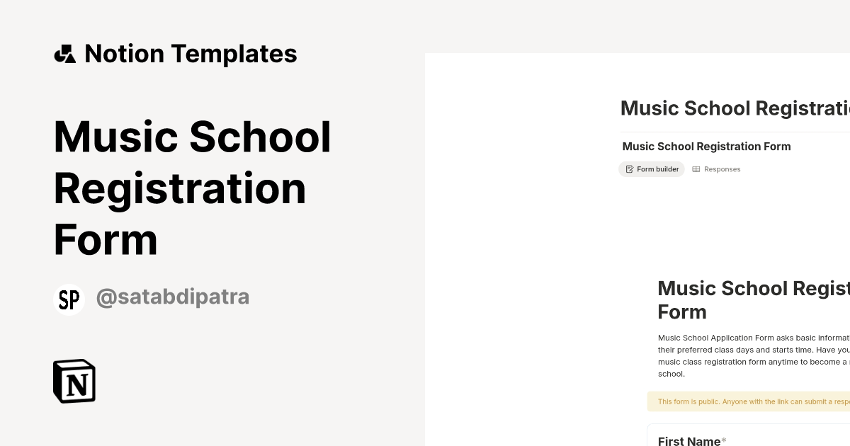 Music School Registration Form Template | Notion Marketplace