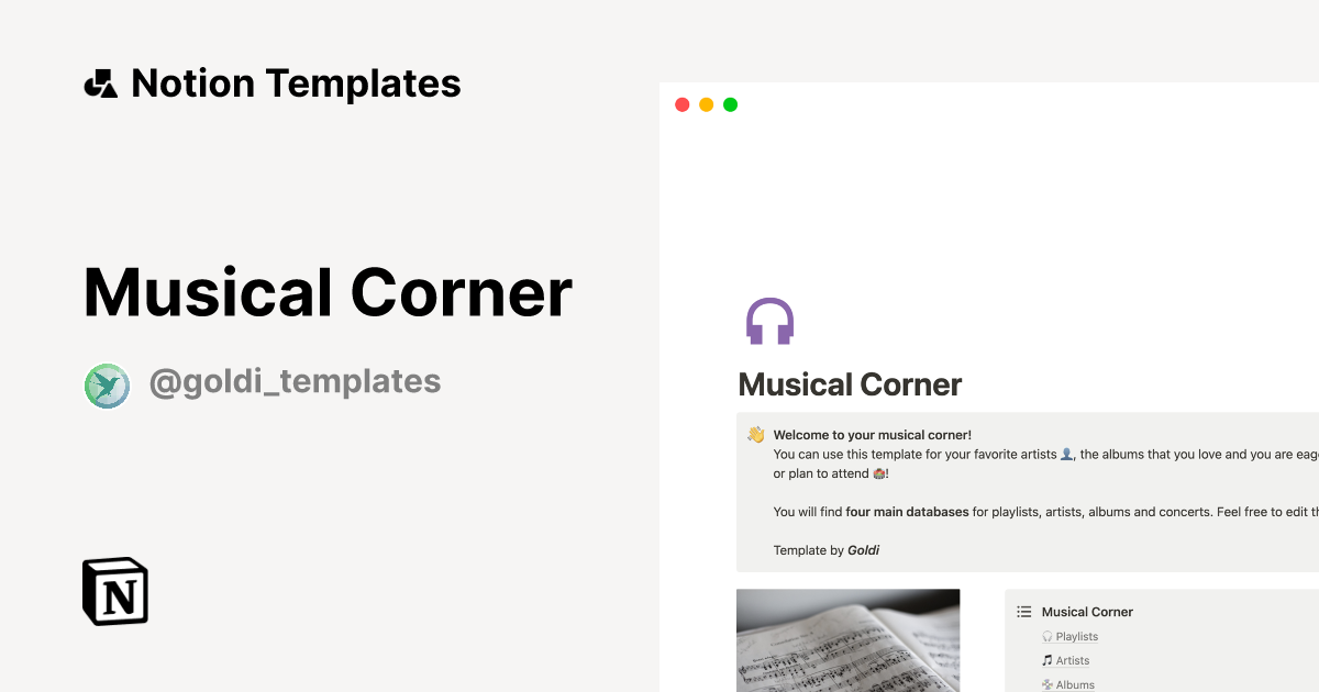Musical Corner Template | Notion Marketplace