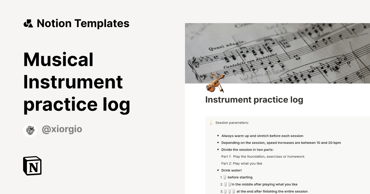Musical Instrument practice log Template | Notion Marketplace