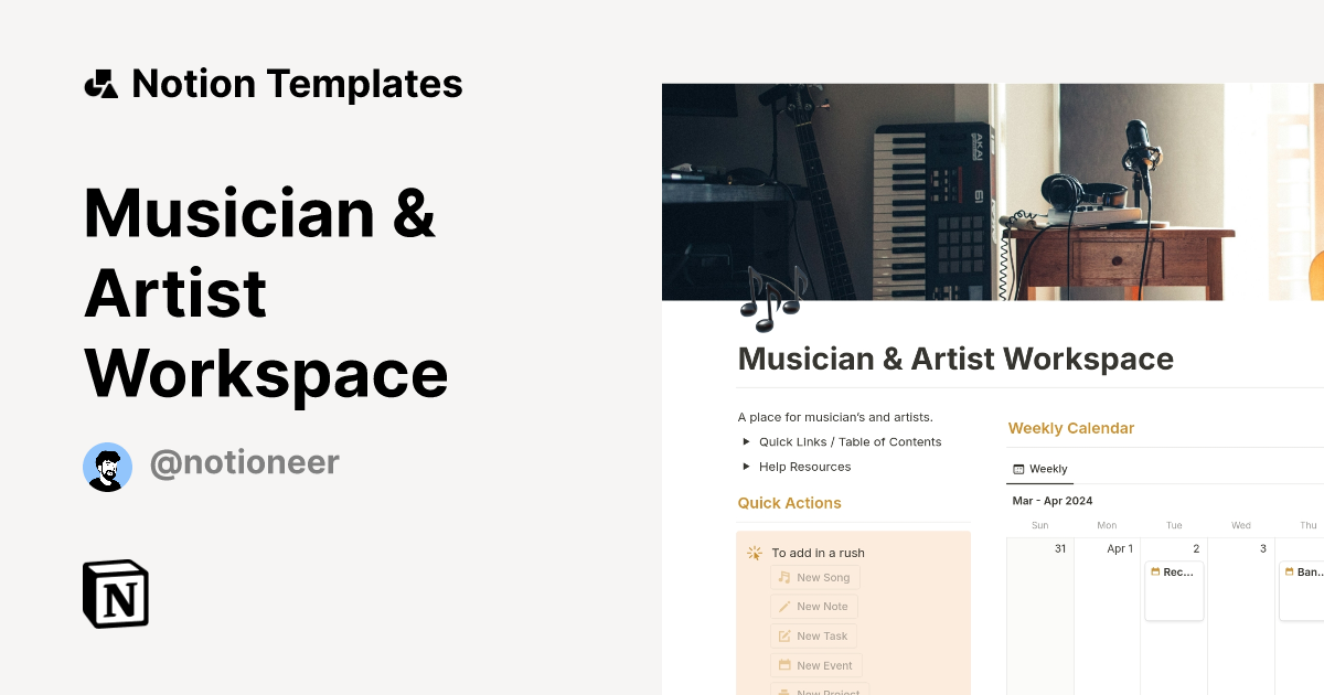 Musician & Artist Workspace Template | Notion Marketplace