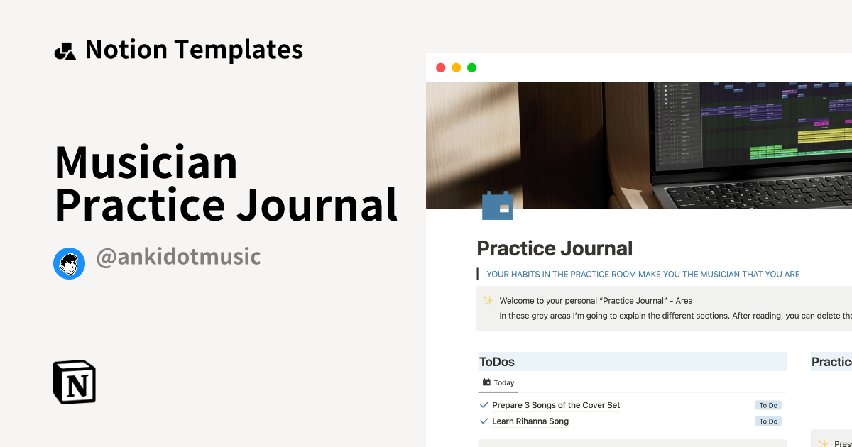 Musician Practice Journal Template by Anki I Notion Templates | Notion ...