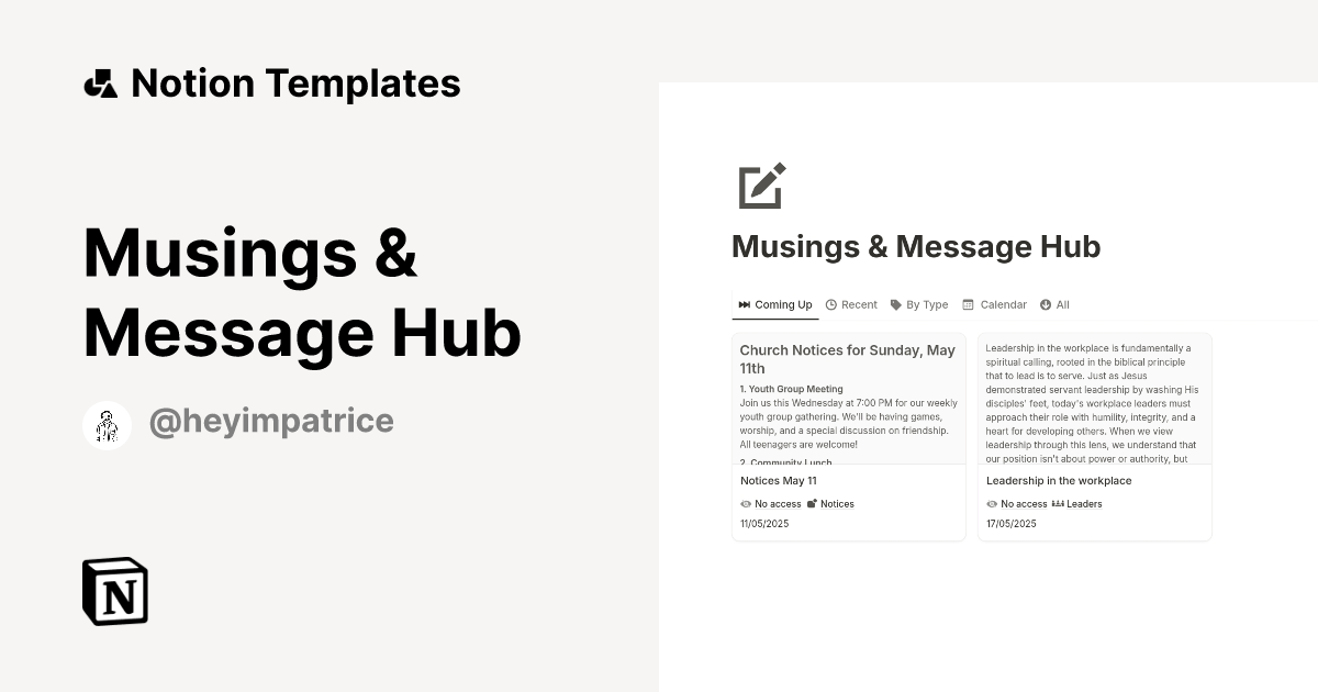 Musings & Message Hub Template by Patrice | Notion Marketplace