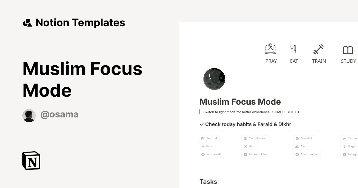 Muslim Focus Mode Template | Notion Marketplace