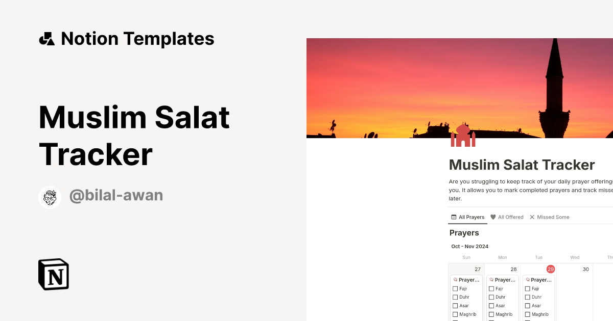Muslim Salat Tracker Template by Muhammad Bilal | Notion Marketplace