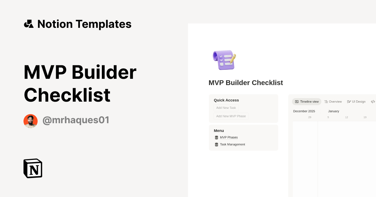 MVP Builder Checklist Template by Mr. Haque | Notion Marketplace