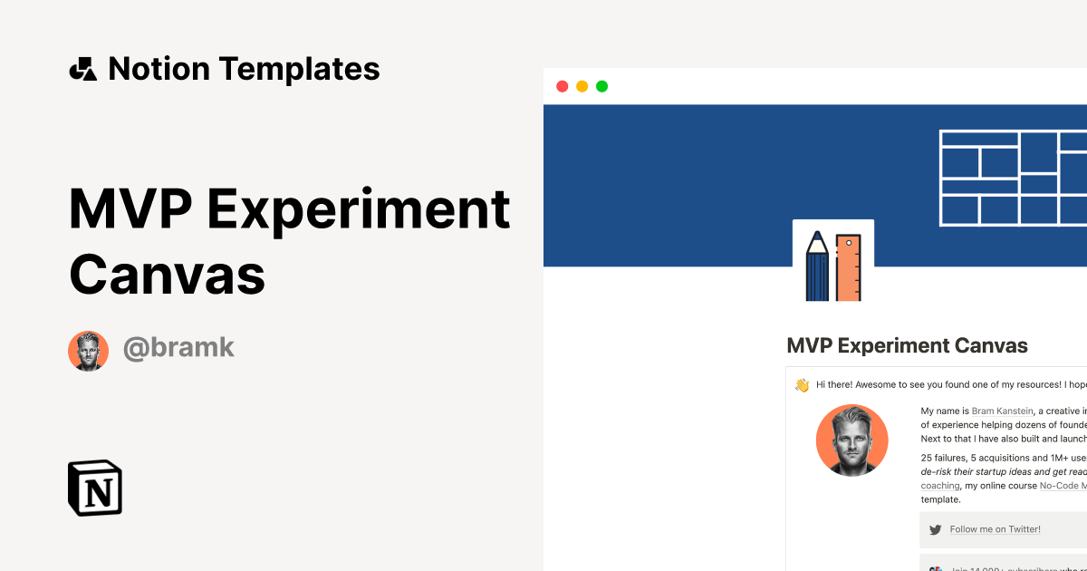 Mvp Experiment Canvas Template By Bram Kanstein Notion Marketplace