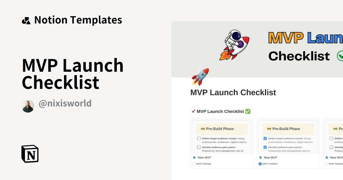 MVP Launch Checklist Template by Nixi | Crypto ⚡ | Notion Marketplace