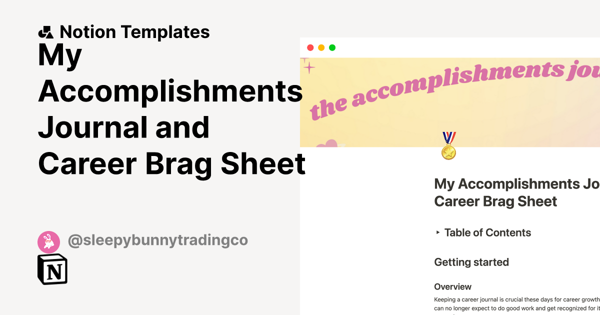 My Accomplishments Journal and Career Brag Sheet Template | Notion ...
