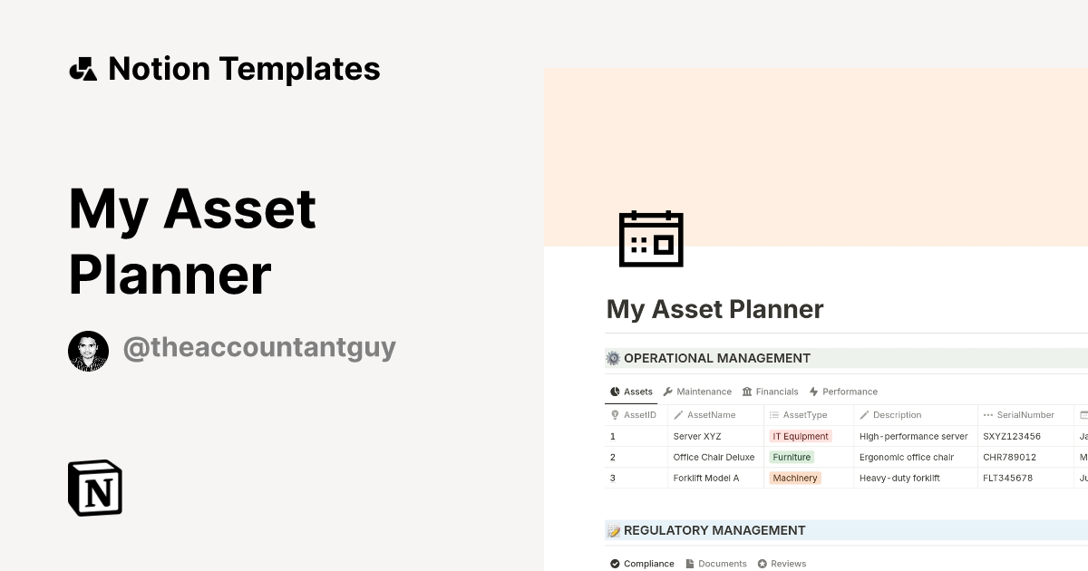 My Asset Planner Template by theaccountantguy | FinanceGuy | Notion ...