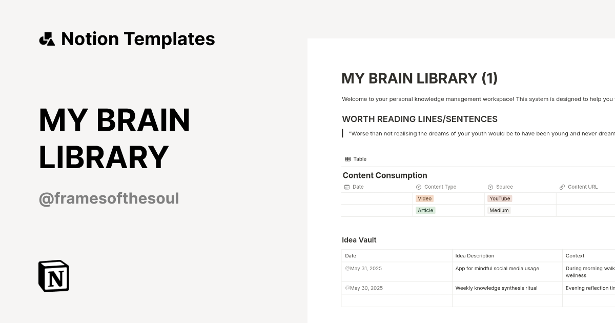 MY BRAIN LIBRARY Template | Notion Marketplace