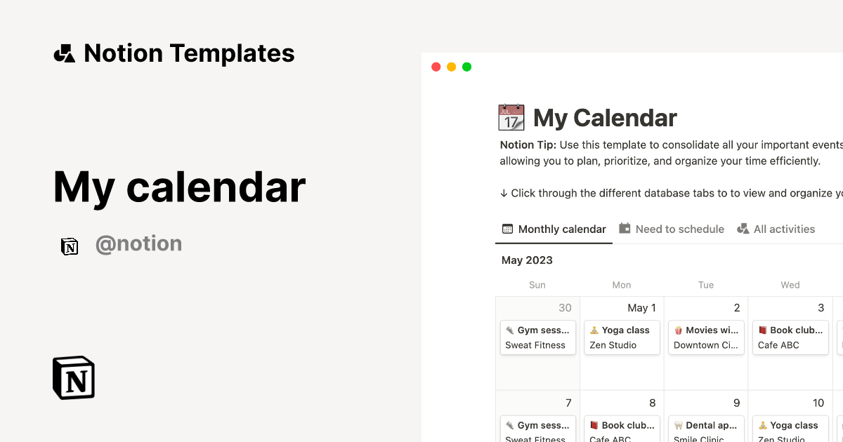 My calendar Template by Notion | Notion Marketplace