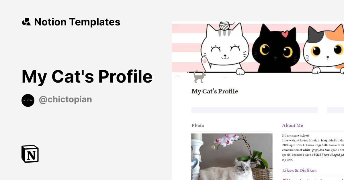 My Cat's Profile Template by Chictopian | Notion Marketplace