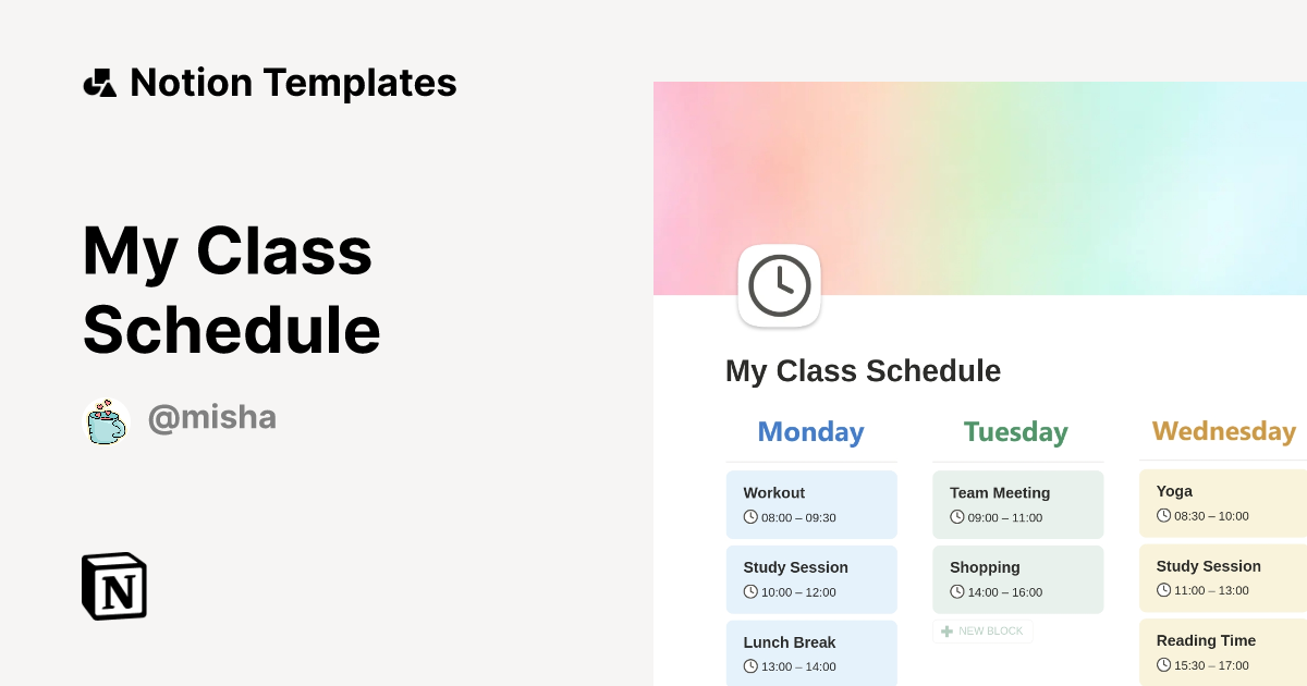 My Class Schedule Template by Misha | Notion Marketplace