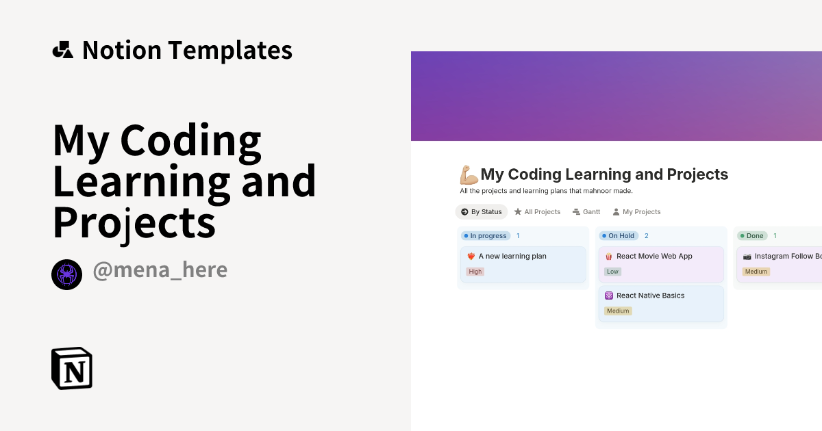 My Coding Learning and Projects Template | Notion Marketplace