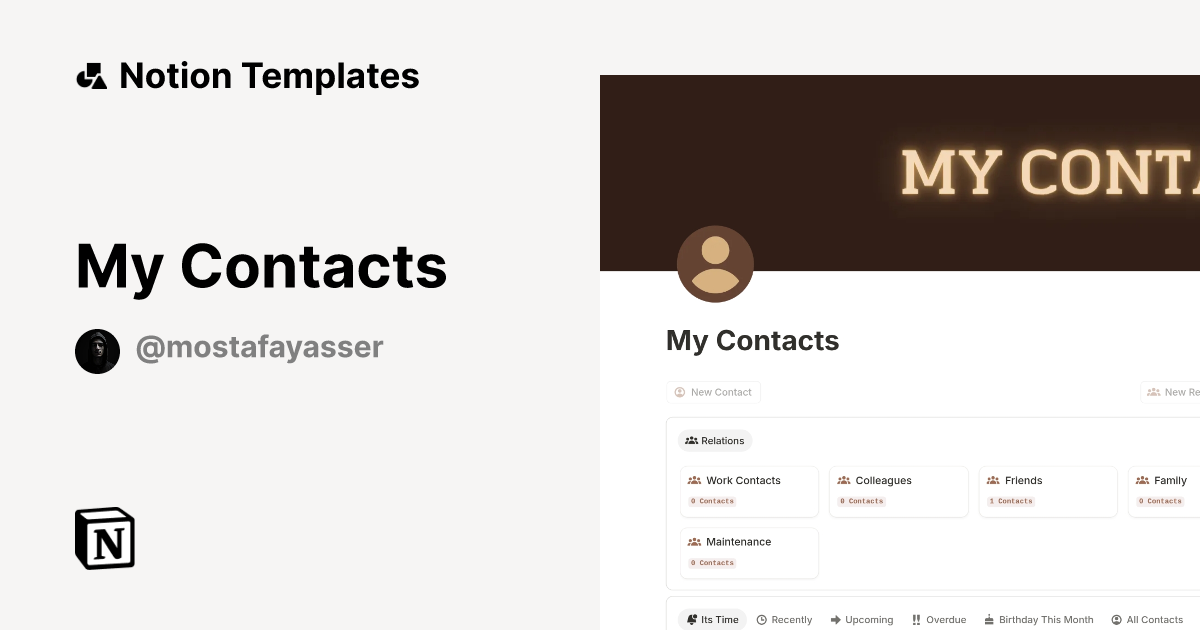 My Contacts Template by Mostafa Yasser | Notion Marketplace