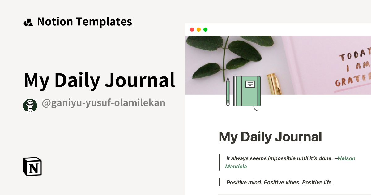 My Daily Journal Template | Notion Marketplace