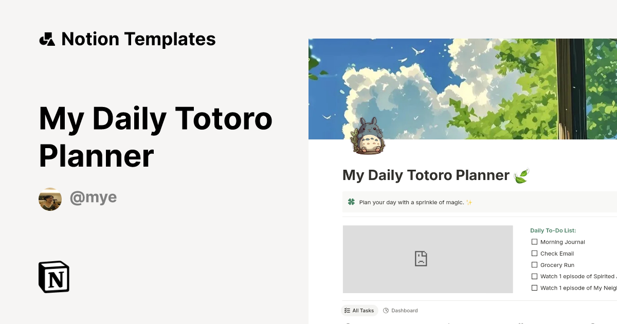 My Daily Totoro Planner Template by Mye | Notion Marketplace
