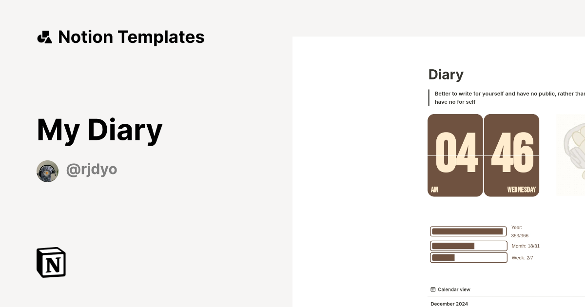 My Diary Template by r^jdyo | Notion Marketplace