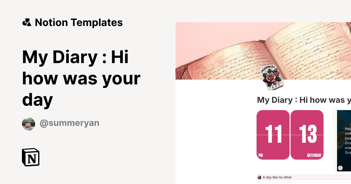 My Diary : Hi how was your day Template | Notion Marketplace