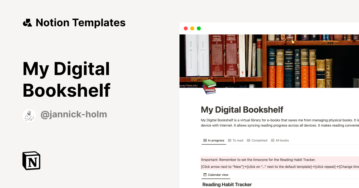 My Digital Bookshelf Template | Notion Marketplace
