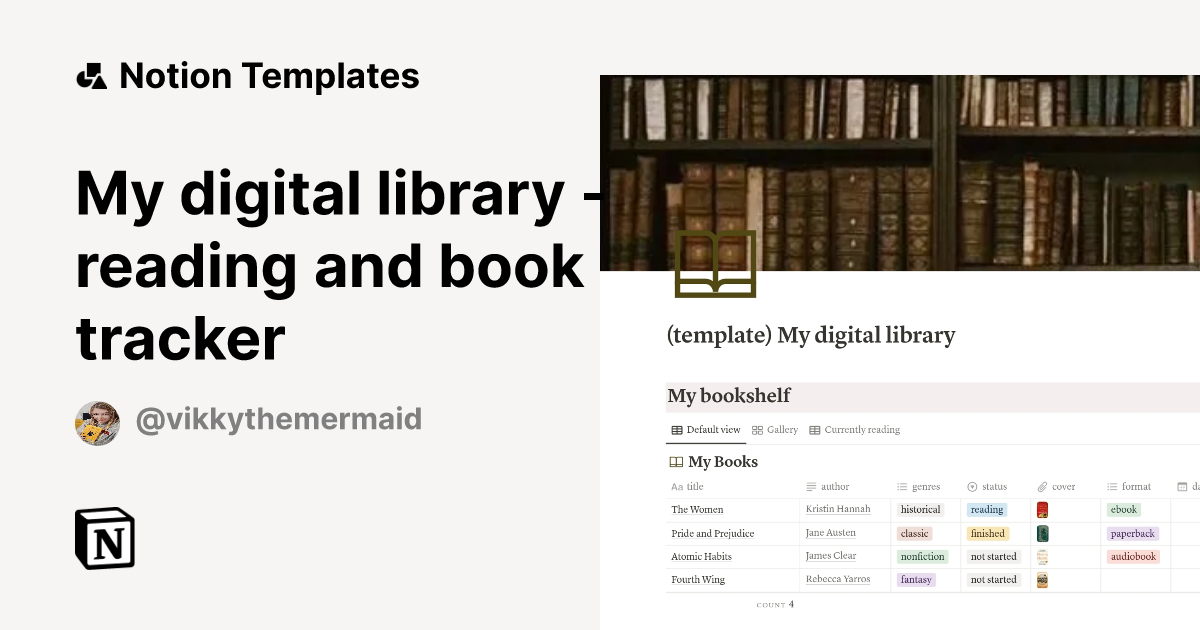 My digital library - reading and book tracker Template | Notion Marketplace