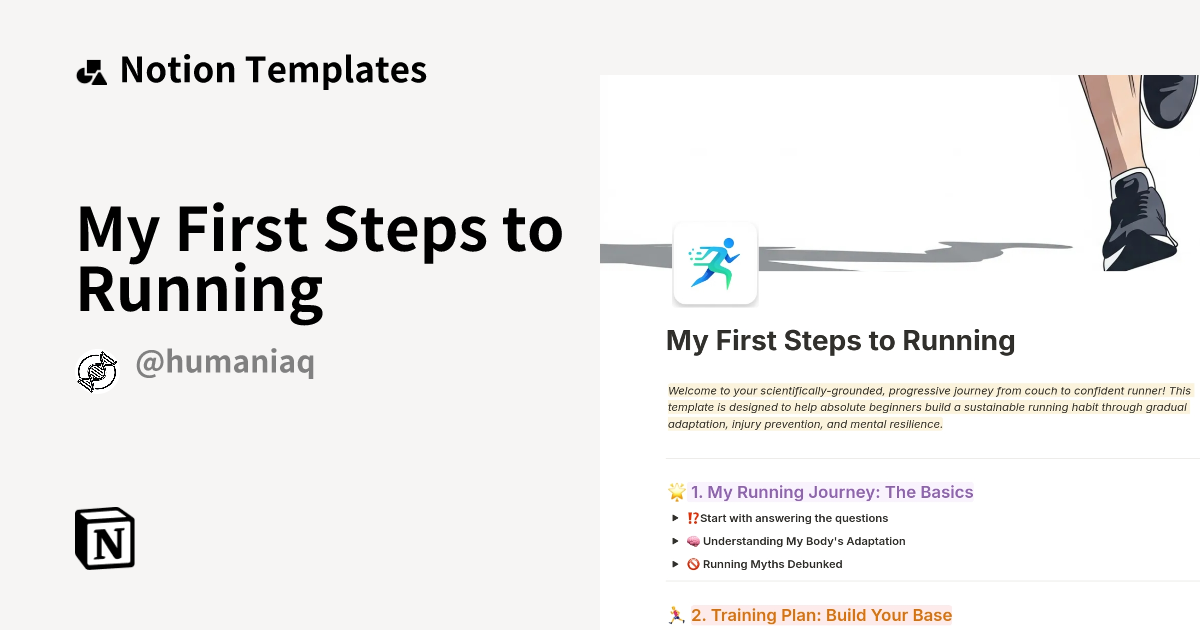 My First Steps to Running Template by Humaniaq | Notion Marketplace