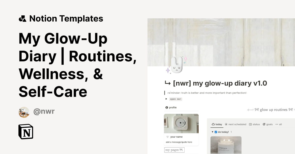 My Glow-Up Diary | Routines, Wellness, & Self-Care Template by nwr ...
