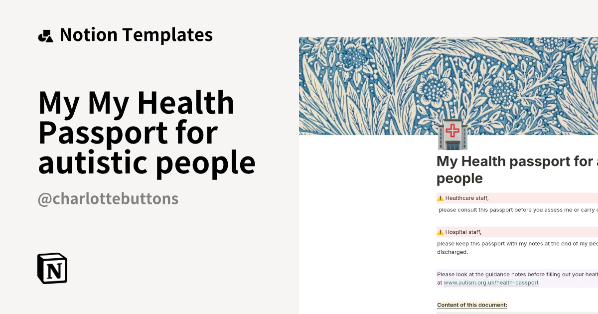 My My Health Passport for autistic people Template by charlotte buttons ...