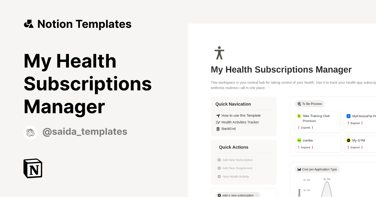 My Health Subscriptions Manager Template by Saida HM | Notion Marketplace