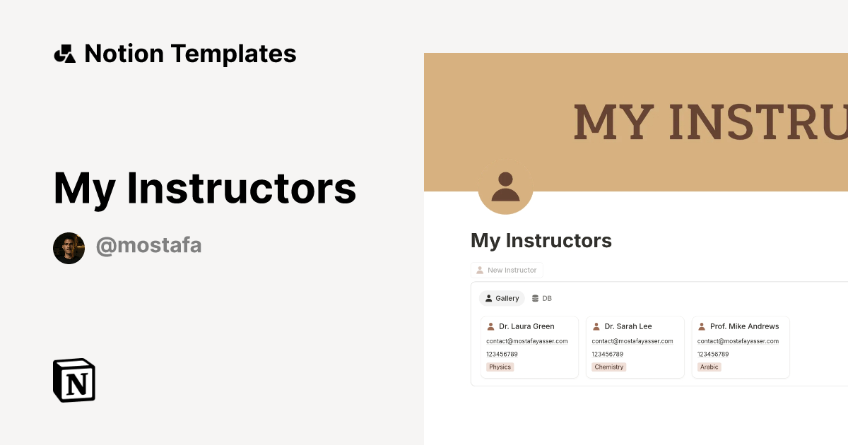 My Instructors Template by Mostafa Yasser | Notion Marketplace