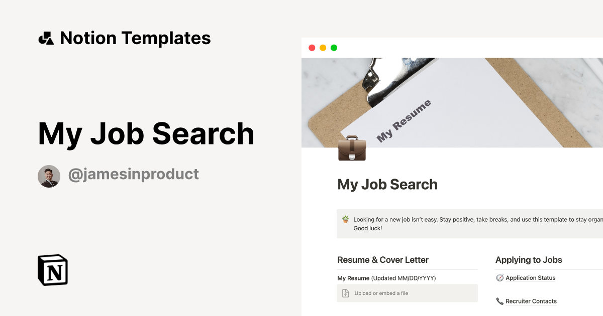 My Job Search Template by James In Product | Notion Marketplace