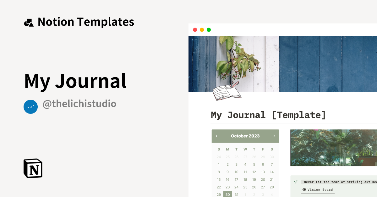 My Journal Template by The Lichi Studio | Notion Marketplace