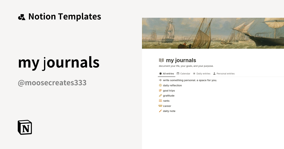 my journals Template by moose creates | Notion Marketplace