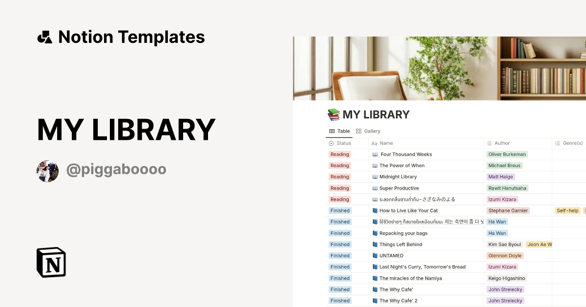 MY LIBRARY Template by piggaboooo | Notion Marketplace