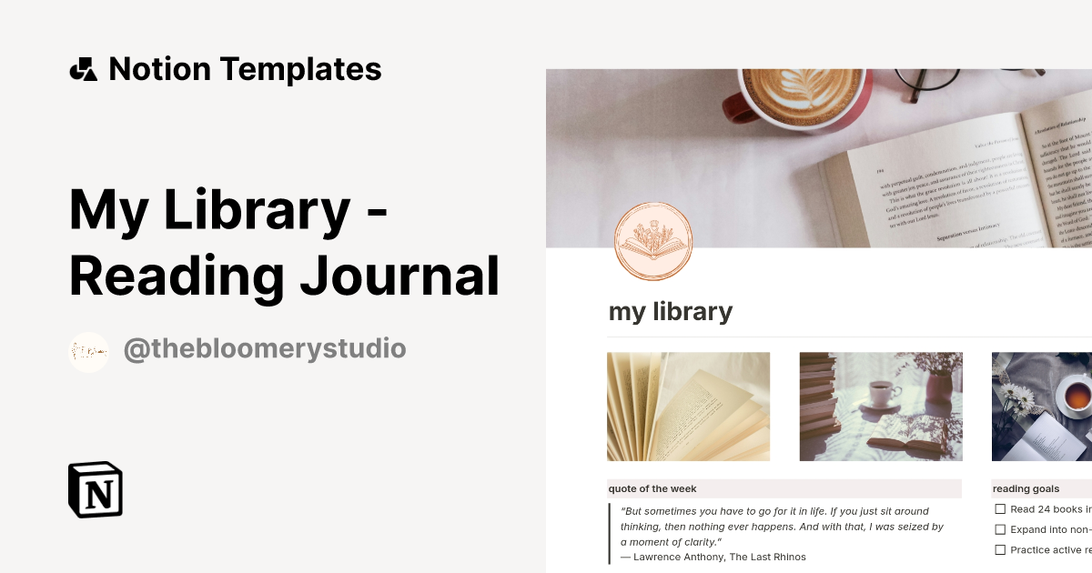 My Library - Reading Journal Template by The Bloomery Studio | Notion Marketplace