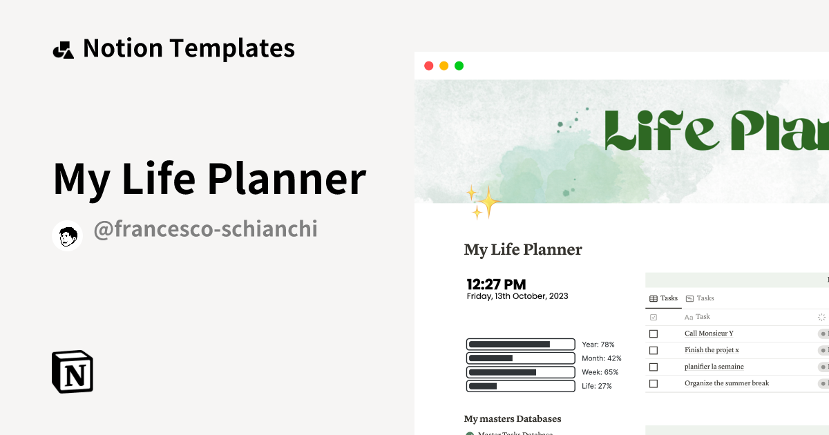 My Life Planner Template by Francesco Schianchi | Notion Marketplace