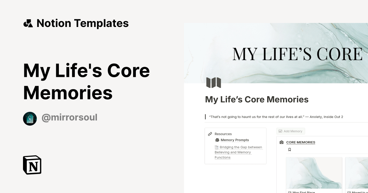 My Life's Core Memories Template | Notion Marketplace