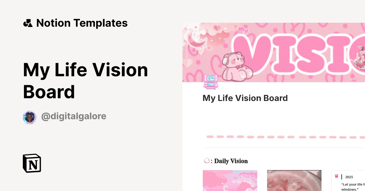 My Life Vision Board Template by Digital Galore | Notion Marketplace