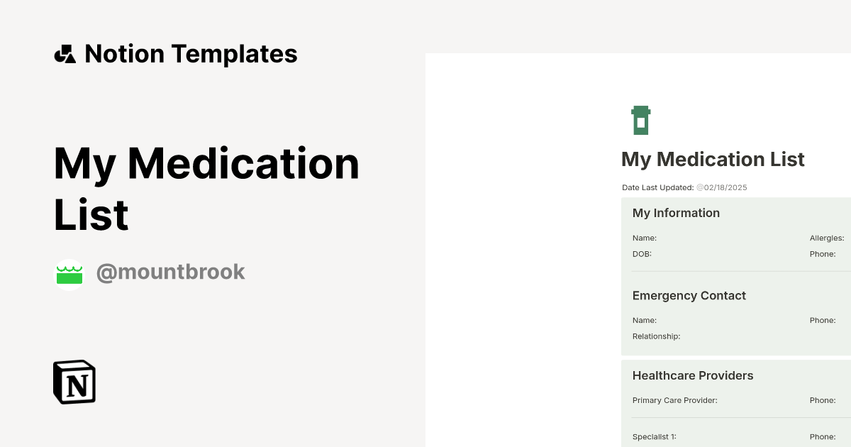 My Medication List Template By Mount Brook Notion Marketplace