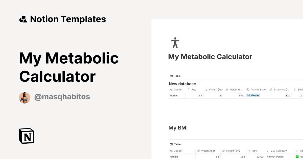 My Metabolic Calculator Template | Notion Marketplace