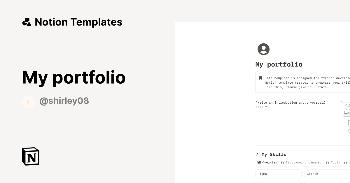 My portfolio Template by Shirley | Notion Marketplace