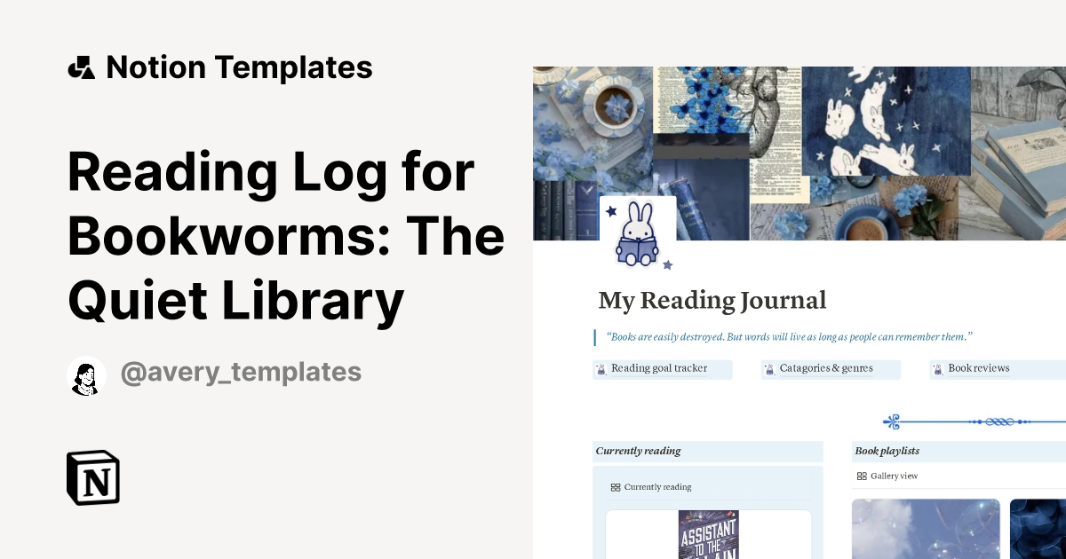 Reading Log for Bookworms: The Quiet Library Template by avery's ...