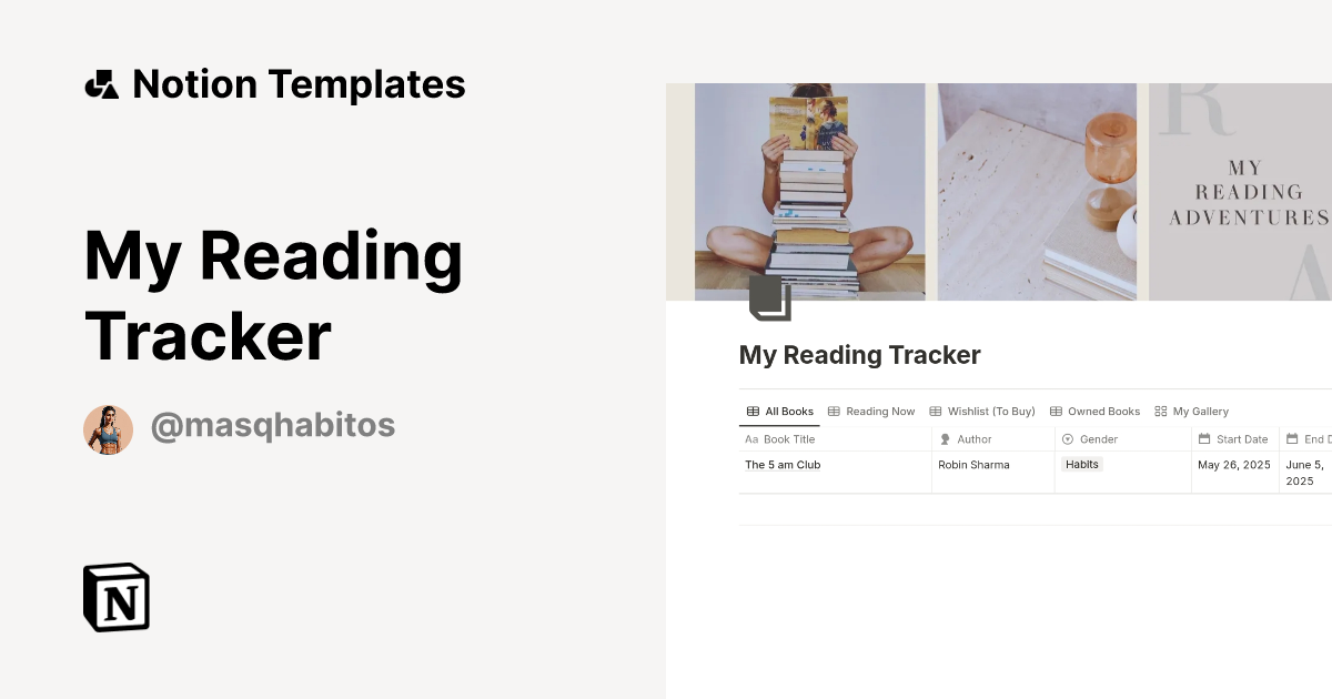My Reading Tracker Template by +qhábitos | Notion Marketplace