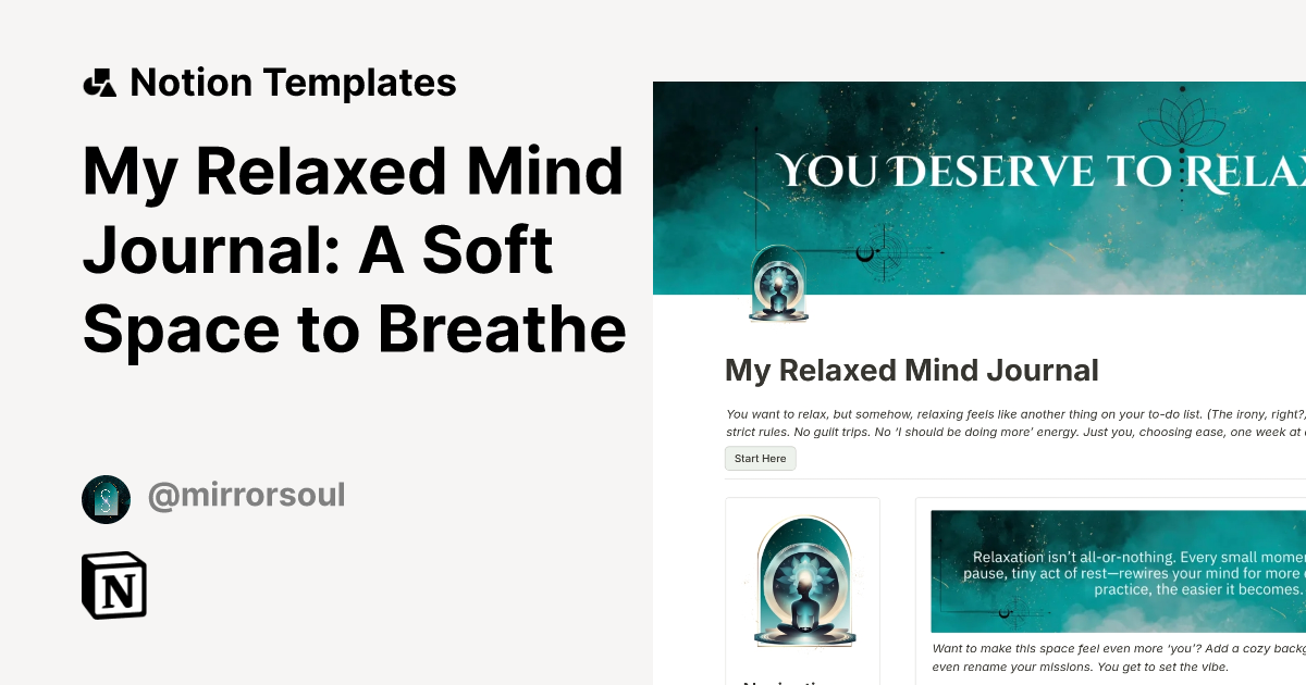 My Relaxed Mind Journal: A Soft Space to Breathe Template | Notion ...