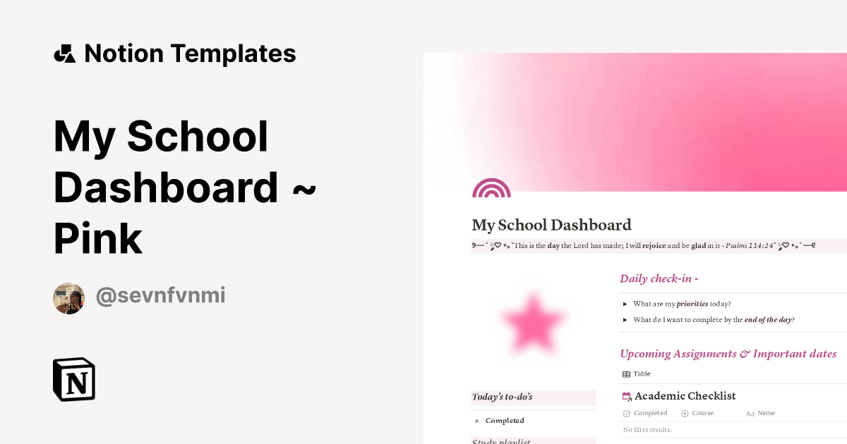 My School Dashboard ~ Pink Template | Notion Marketplace