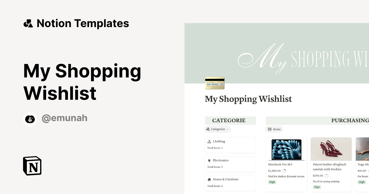 My Shopping Wishlist Template by Emunah | Notion Marketplace