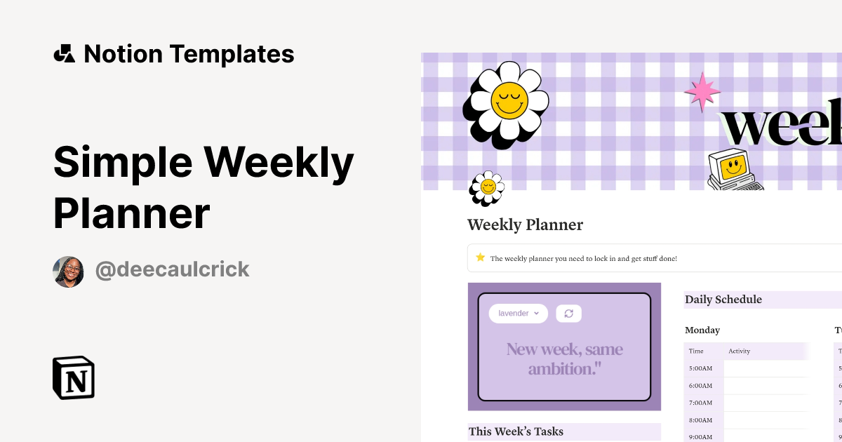 Simple Weekly Planner Template | Notion Marketplace