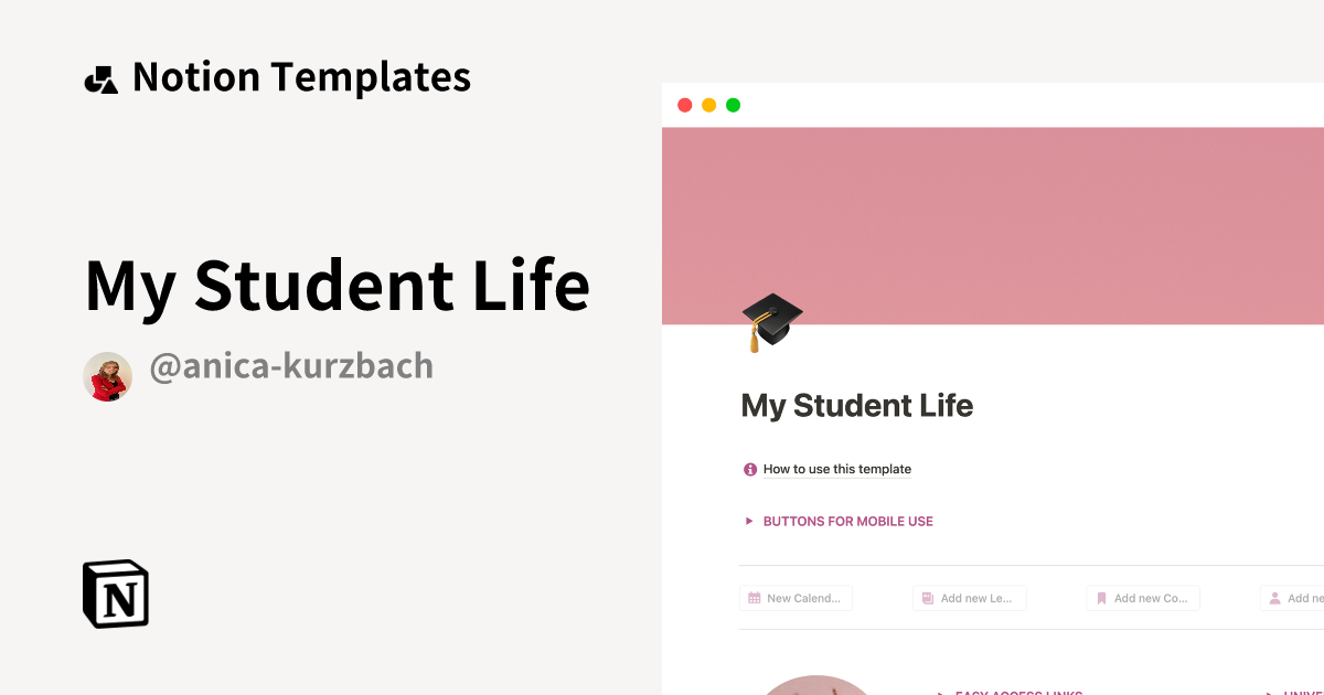 My Student Life Template by Anica Kurzbach | Notion Marketplace